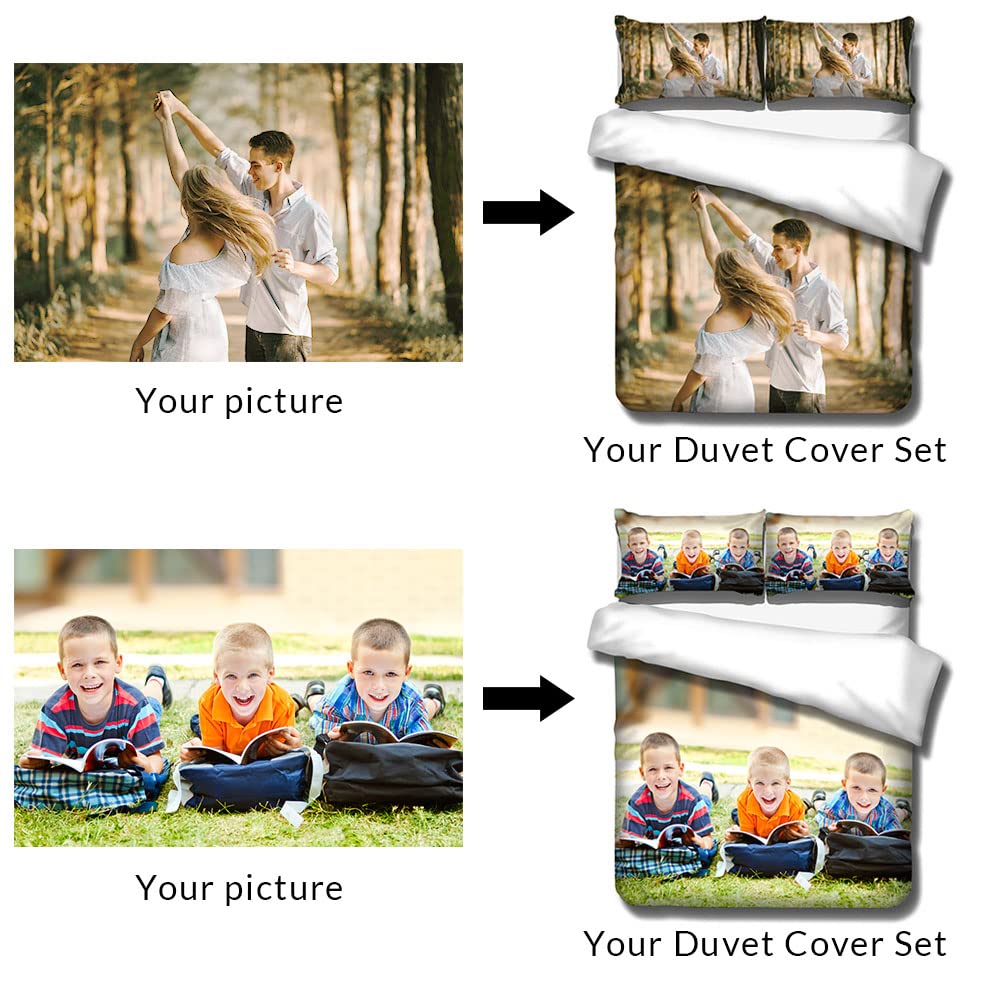 SENSING Custom Bedding Set, Personalised Printing Photo Text Logo Duvet Cover Sets, Customized Easy Care 3 Piece Set Zipper Closure for Family Kids Couples Baby Birthday Friendship (No Comforter)