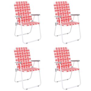 vingli patio lawn webbed folding chairs set of 2, outdoor beach portable camping chair for yard, garden dining (red, classic)