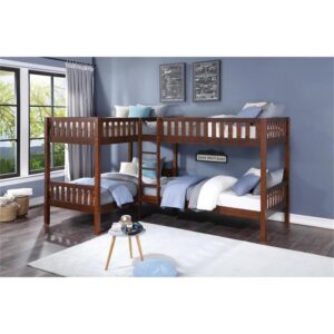 Lexicon Rowe Transitional Wood Corner Bunk Bed in Dark Cherry