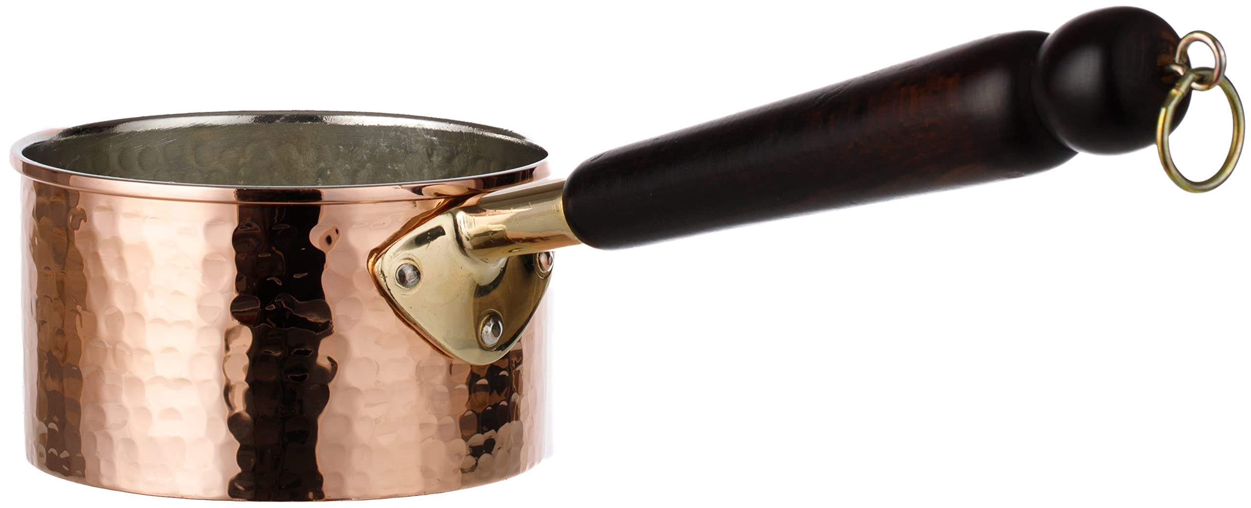 DEMMEX Copper Saucepan, 1mm Thick Solid Uncoated Copper, Wooden Handle, Tin Lined, 100% Handmade in Turkey (0.8 Quarts-5"x2.7")