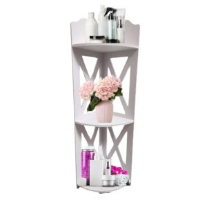 koaj corner shelf stand: versatile storage organizer ideal for bathrooms, perfect for small spaces. waterproof stand, multi-functional as toilet paper holder. elegant white design