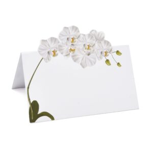 100 pack white orchid floral place cards flower wedding seating name card table setting folded tent cards for wedding placement party decorations