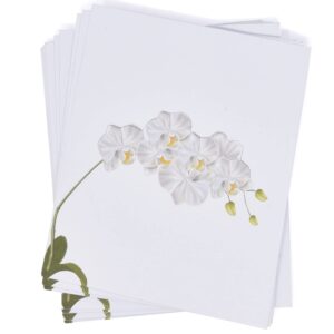 100 Pack White Orchid Floral Place Cards Flower Wedding Seating Name Card Table Setting Folded Tent Cards for Wedding Placement Party Decorations