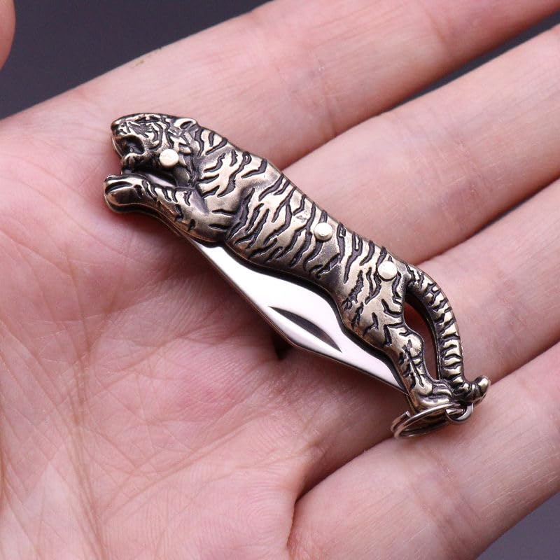 Epichao Stainless Steel Portable EDC Mini Folding Pocket Knife Small Keychain Knife Tiny Box Cutter Tools (Tiger)