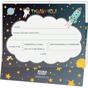 koko paper co space multiple-choice fill-in thank you cards | 25 flat cards and 25 bright white envelopes | printed on heavy card stock.