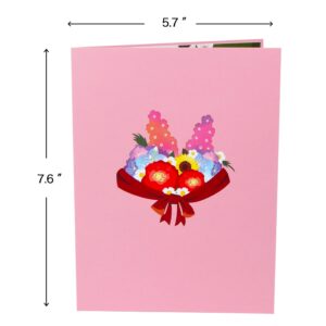 Ribbli Flowers Bouquet Birthday Card - 3D Greeting Pop Up Card,Anniversary Card,Flower Card,Mother's Day,Thank You,Get Well,All Occasions,Flower Gifts For Her,Women,Wife,Girl,Mom,Daughter,Sister