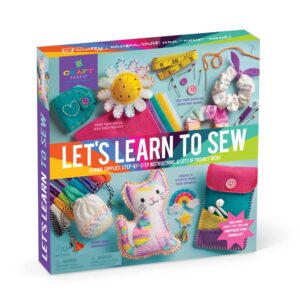 craft-tastic let’s learn to sew – mini sewing kit, arts and crafts, art supplies, embroidery kit for beginners, includes sewing supplies, easy-to-follow instructions, arts & crafts, ages 7+