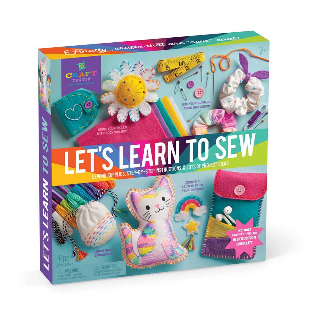 Craft-tastic Let’s Learn to Sew – Mini Sewing Kit, Arts and Crafts, Art Supplies, Embroidery Kit for Beginners, Includes Sewing Supplies, Easy-to-Follow Instructions, Arts & Crafts, Ages 7+