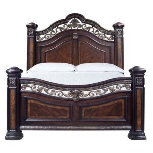 bowery hill king size bed bed with headboard, footboard, wooden slats in wood, in chocolate, no box spring needed, easy assembly