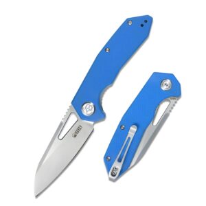 kubey vagrant ku291 folding knife, everyday carry pocket knives 3" aus10 s.s and g10 handle with deep carry clip outdoor knife for men and women (blue)