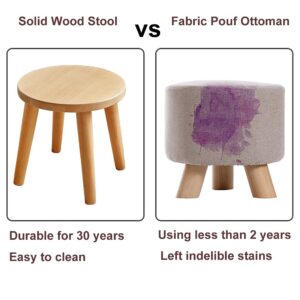 Natural Solid Wood Step Stool Plant Stand Round Footrest 10 inch Portable Detachable Legs Vanity Stool, Small (Roundstool-Natural-262626)