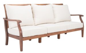 safavieh couture home collection payden natural wood/beige cushion 3-seat outdoor patio sunroom porch backyard veranda sofa