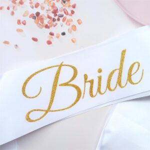 Magnusson's Garden Bride Sash, White and Gold Glitter Bachelorette Party Sash for Future Mrs, Bridal Shower Sash, In My Bride Era Wedding Party Decorations and Supplies