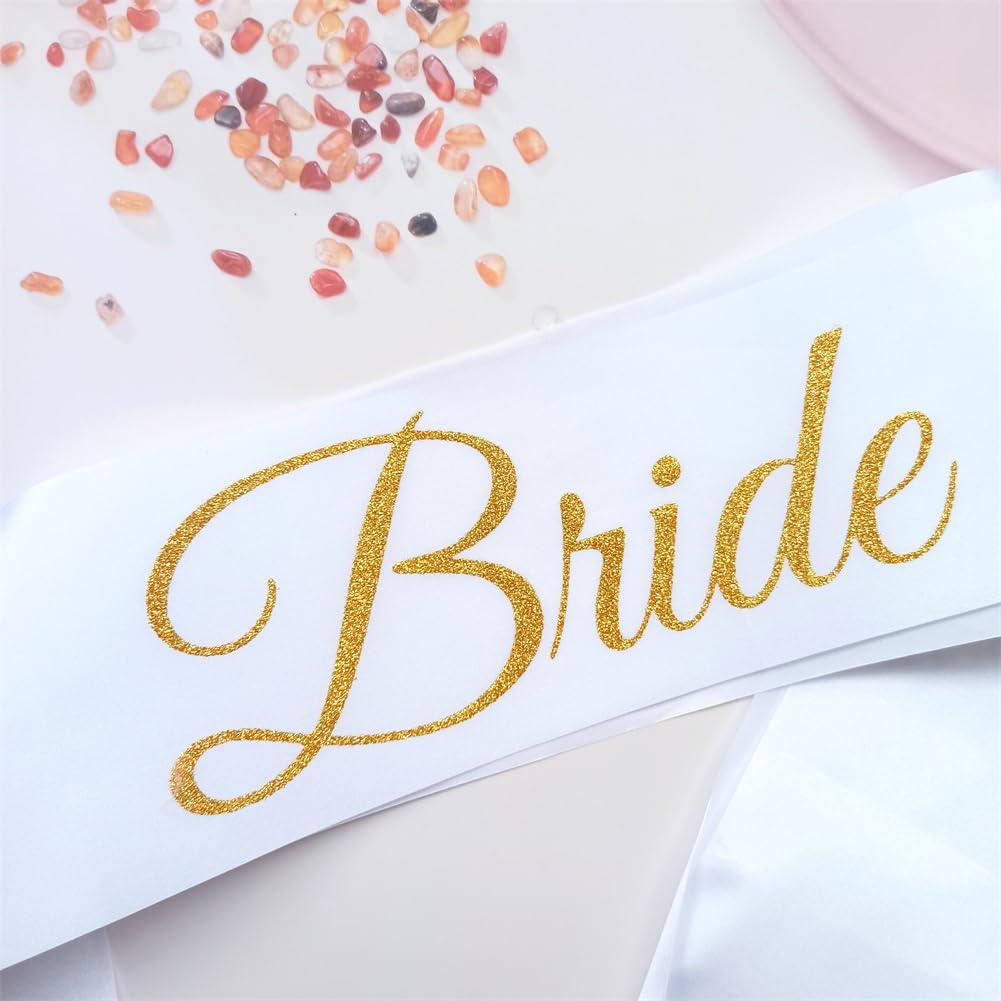 Magnusson's Garden Bride Sash, White and Gold Glitter Bachelorette Party Sash for Future Mrs, Bridal Shower Sash, In My Bride Era Wedding Party Decorations and Supplies