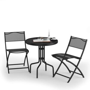 hysache, weather-resistant indoor/outdoor patio furniture table and chairs conversation 3 pcs bistro set, black