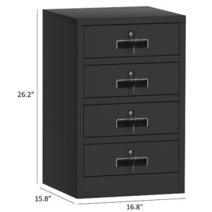 JINGUR Metal Storage Cabinet with Lockable Drawers for Home Office Bedroom Living Room Organization(Black)