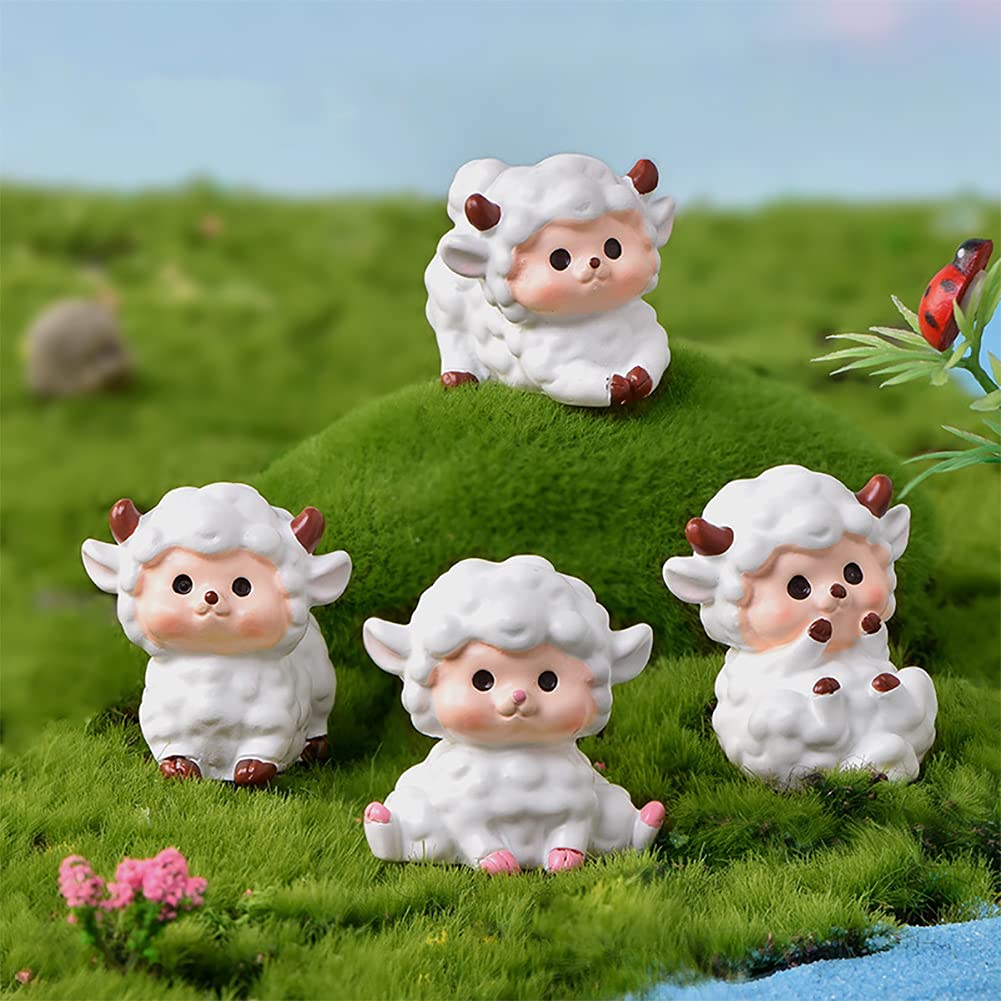 Super Cute Sheep Figure Animal Toys Set Cake Topper, 5Pcs Miniature Sheep Figurine Toy Set for Kids Baby Shower Birthday Party Cake Decoration