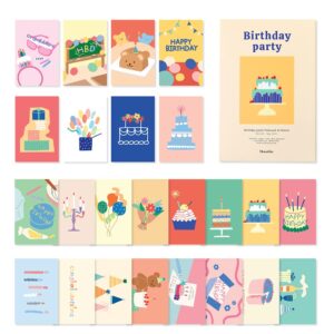 monolike birthday party single cards - mix 24 pack, lovely 24 single cards