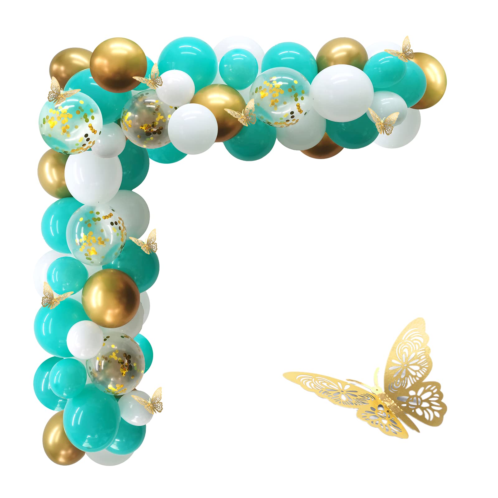 Teal Balloon Garland Kit - 122pcs Teal Balloon Arch Kit with Gold Butterfly, Turquoise Balloon Garland Kit for Birthday Graduation Wedding Baby Shower Engagement Festival Party