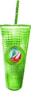 spoontiques wizard of oz diamond tumbler - textured cup with straw - double wall insulated and bpa free - 20 oz - ruby slippers