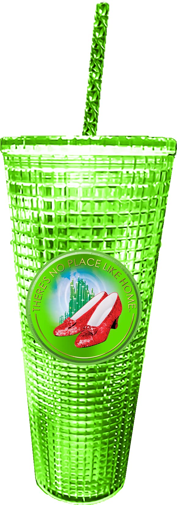 Spoontiques Wizard of Oz Diamond Tumbler - Textured Cup with Straw - Double Wall Insulated and BPA Free - 20 oz - Ruby Slippers