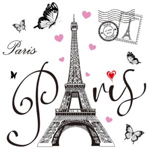 gueevin 2 sheets paris tower wall stickers eiffel tower wall sticker decal removable paris tower wall decor for bedroom living room sofa backdrop tv wall romance decoration