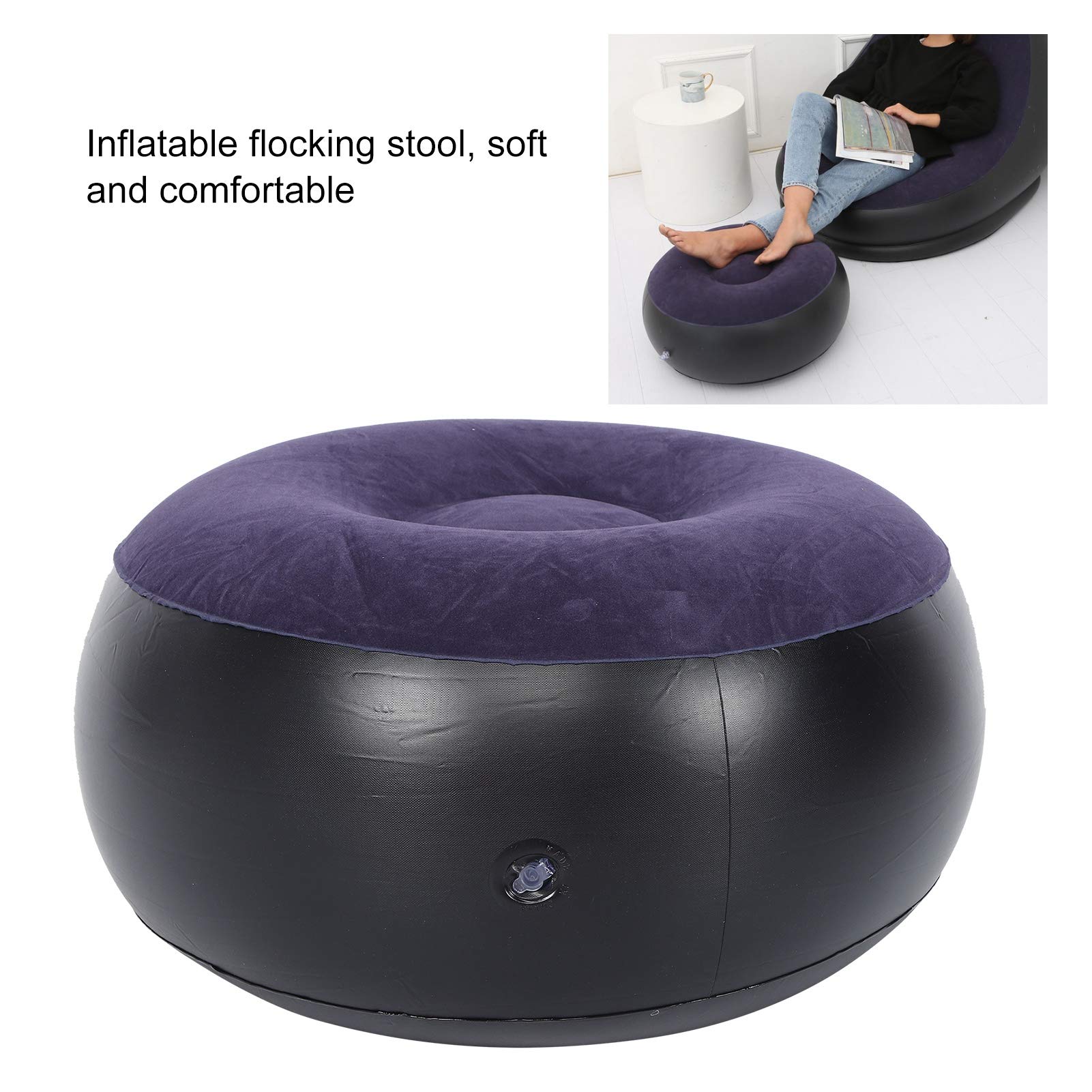 Inflatable Flocking Chair, Footrest Inflatable Stool Folding Round Indoor Outdoor Portable Blue for Travel