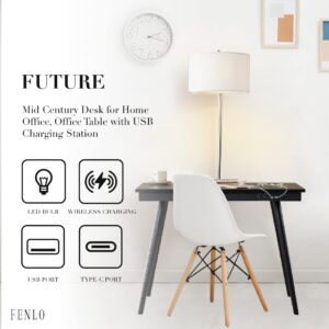 FENLO Future - 39” Modern Desk with USB-C Charging Station, Mid Century Modern Desk with Fast Charging USB-A, USB-C, and Qi Wireless Charging