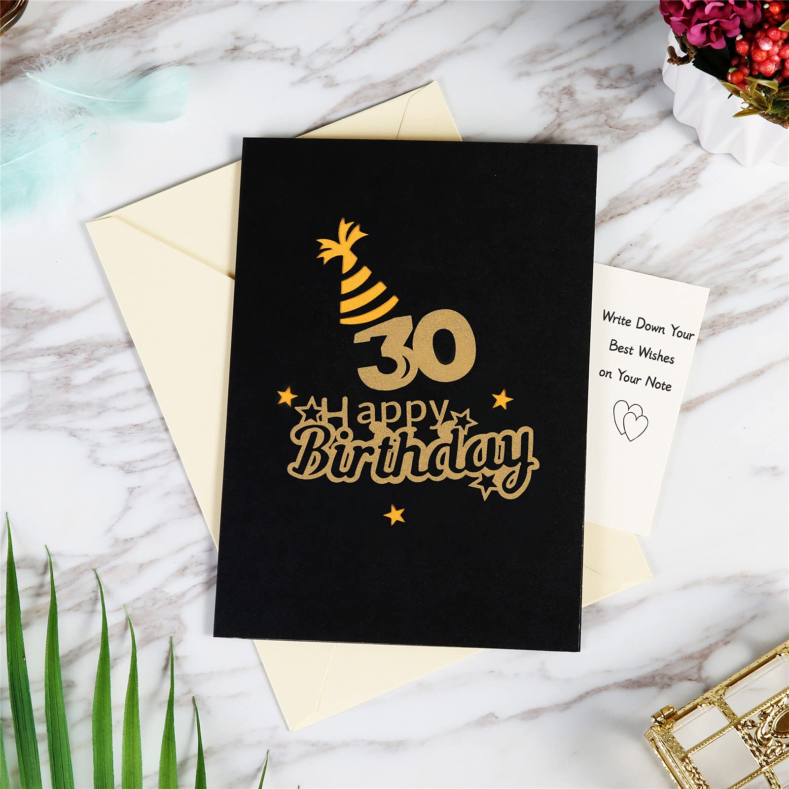 HOMANGA Happy 30th Birthday Pop Up Card, 30th Birthday 3D Greeting Card for Men or Women, 30th Birthday Gifts for Husband Wife, Pop Up Birthday Card with Blank Note and Envelope, 6" x 8"