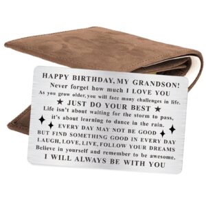 MXRSDF Grandson Birthday Card, Grandson Bday Gift, Engraved Wallet Card