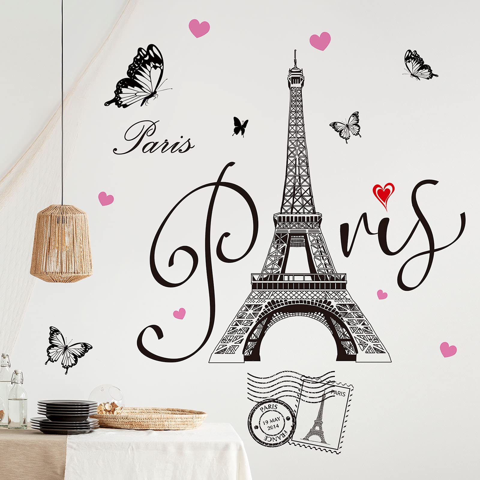 Gueevin 2 Sheets Paris Tower Wall Stickers Eiffel Tower Wall Sticker Decal Removable Paris Tower Wall Decor for Bedroom Living Room Sofa Backdrop TV Wall Romance Decoration