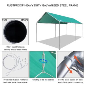 VOYSIGN Outdoor Heavy Duty Carport 10 X 20 Ft, Car Canopy with Three Reinforced Steel Cables (Green)