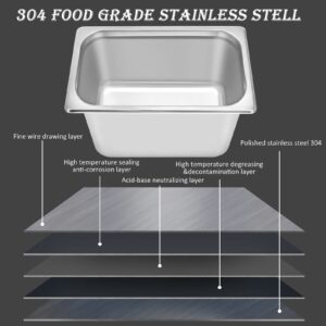 DatingDay 4 Packs Stainless Steel Hotel Pan,1/2 Size x 6" Deep，22 Gauge/0.7mm Thick Steam Table Pan Anti Jam Steam Table Pan with Lid,Stainless Steel Container (1/2 Size x 6" Deep)