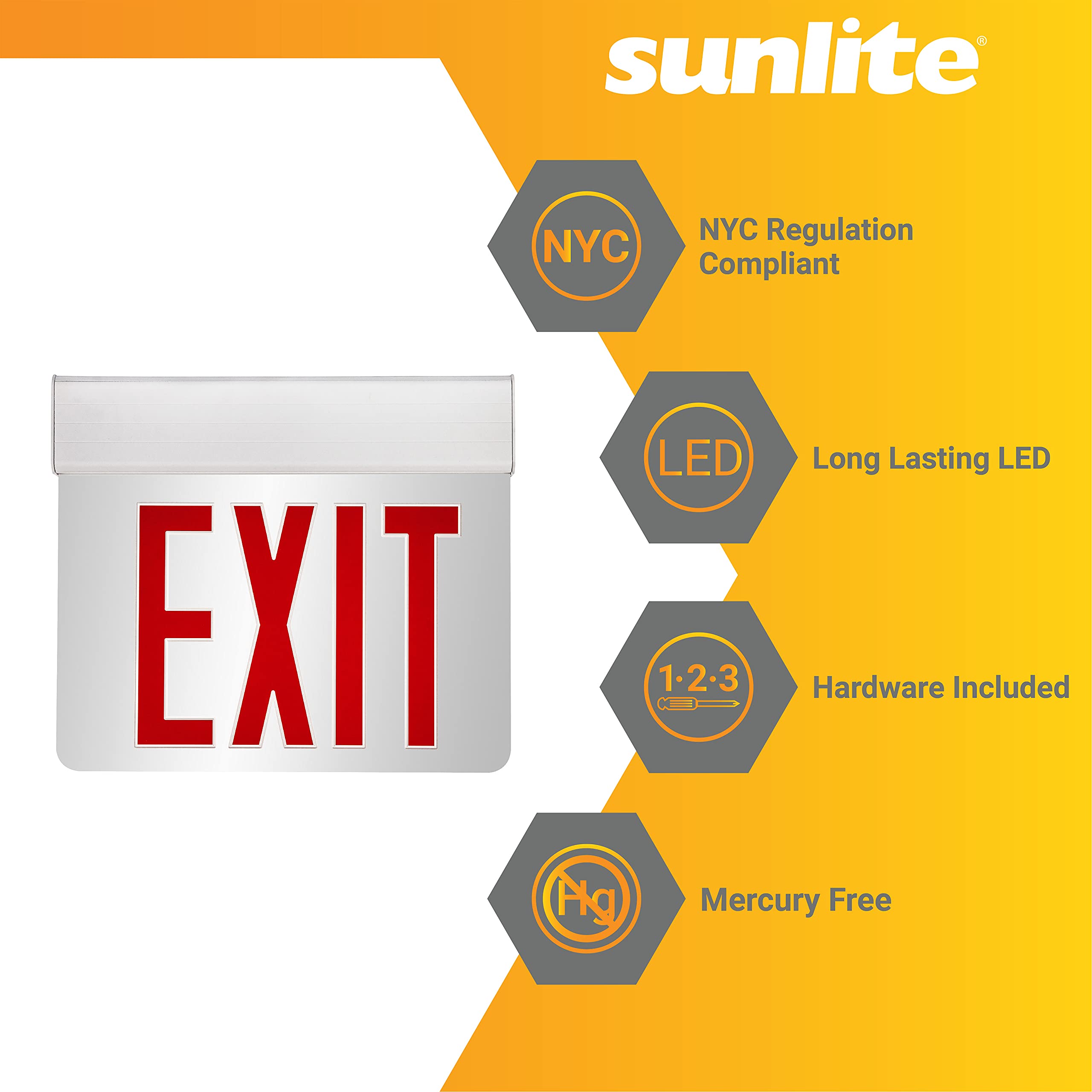 Sunlite 05278 LED Edge Lit Exit Sign, Silver Panels with Bright Red Lettering, 90-Min Battery Back-Up, Dual Voltage 120-277V, Universal Mounting, Long Lasting, Fire Safety, NYC Compliant