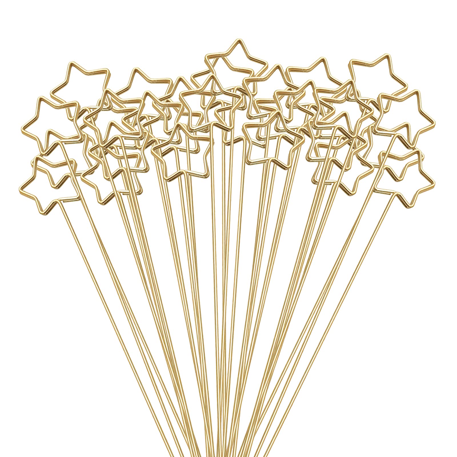 Tinsow 30 Pcs Metal Floral Place Card Holder, 13.4 Inch Flower Picks Clip for Floral Arrangement, Golden Gift Card Holder for Wedding and Party (Stars)