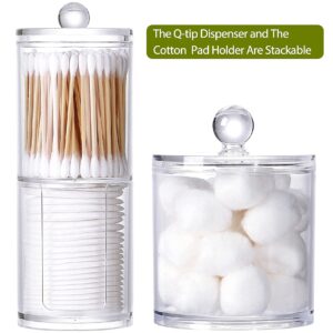 3 Pack Qtip Holder Dispenser, 20 OZ Cotton Ball Holder + 10oz Cotton Swab Holder + Cotton Pads Dispenser - Plastic Apothecary Jar Set, Bathroom Canister Storage Organization, Vanity Makeup Organizer