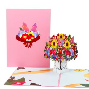 Ribbli Flowers Bouquet Birthday Card - 3D Greeting Pop Up Card,Anniversary Card,Flower Card,Mother's Day,Thank You,Get Well,All Occasions,Flower Gifts For Her,Women,Wife,Girl,Mom,Daughter,Sister