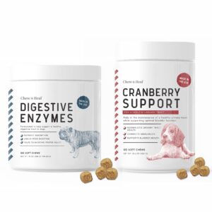 digestive enzymes and probiotics and cranberry uti support for dogs - supports healthy digestive tract, helps nutrient absorption - healthy urinary tract and bladder function - 120 soft chews each