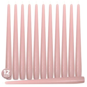 Hyoola Tall Taper Candles - 12 Inch Light Pink Unscented Dripless Taper Candles - 10 Hour Burn Time - 12 Pack