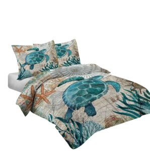 musolei ocean comforter set turtle comforter set, sea turtle bedding collections soft for teen boys turquoise ocean themed mediterranean style printed design quilt set queen size comforter（queen）