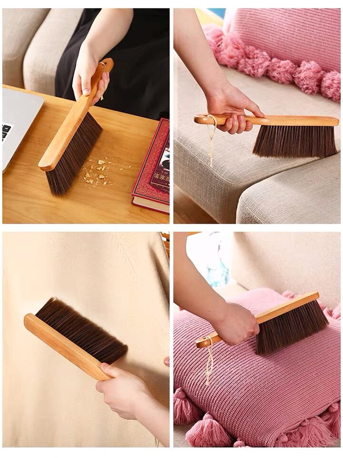 BSMstone Wooden Handle Brush Hand Broom Household Cleaning Brush Soft Bristles Dusting Brush for Bed,Sofa,Furniture,Clothes,Car