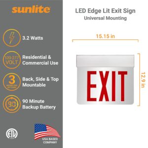 Sunlite 05278 LED Edge Lit Exit Sign, Silver Panels with Bright Red Lettering, 90-Min Battery Back-Up, Dual Voltage 120-277V, Universal Mounting, Long Lasting, Fire Safety, NYC Compliant