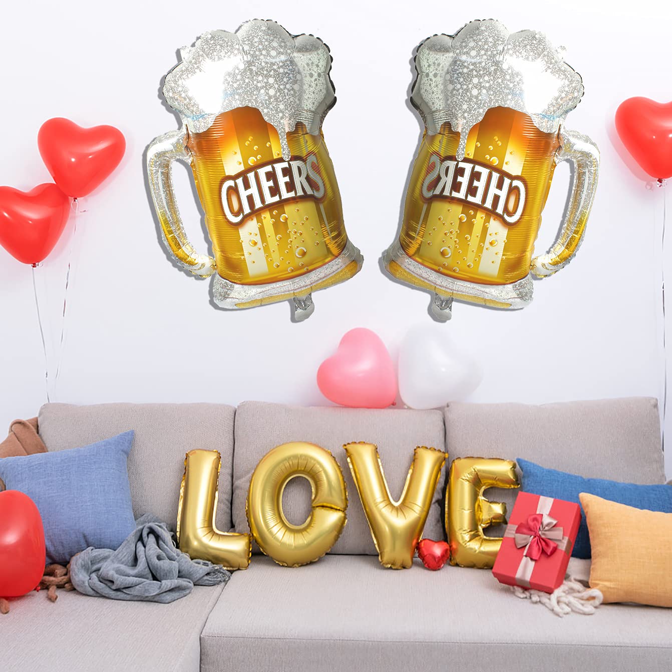 BIEUFBJI Beer Cup Balloons Set of 2, Beer Mug Cheers Foil Balloons Fit for Summer Party, Beer Festival, Birthday Party Wedding and More Decor