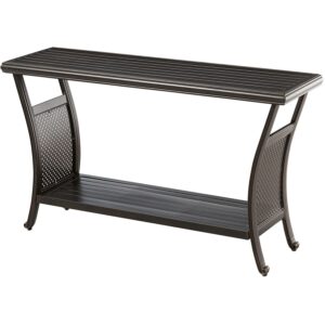 hanover traditions outdoor patio 50" slat top console table, 2 shelf, brushed bronze finish, rust-resistant, all-weather