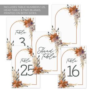 Indie Autumn Floral Table Numbers/Set Of 28 Wedding Table Number Cards / 4" x 6" Indie Botanical Design/Made In The USA