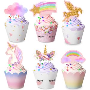 30 pieces unicorn cupcake toppers and wrappers unicorn cupcake decorations unicorn cup cake liners rainbow unicorn birthday party supplies unicorn topper decorations for girls women birthday party