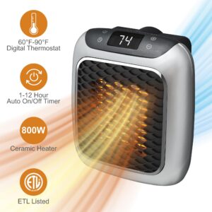 Ontel Handy Heater Turbo Heat 800W Wall Outlet Small Space Heater with Adjustable Thermostat, Programmable 12-Hour Timer, Auto Shut Off - Quiet & Space-Saving Ceramic Mini Heater (Packaging May Vary)