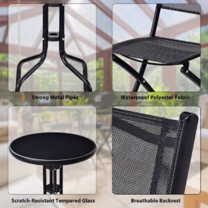 hysache, Weather-Resistant Indoor/Outdoor Patio Furniture Table and Chairs Conversation 3 PCS Bistro Set, Black