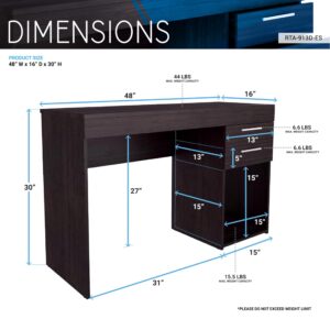 Techni Mobili Computer Home Office or Bedroom Storage & Drawers Ideal for Small Spaces Writing Desk, 47.6" W x 16.1" D x 30.3, White