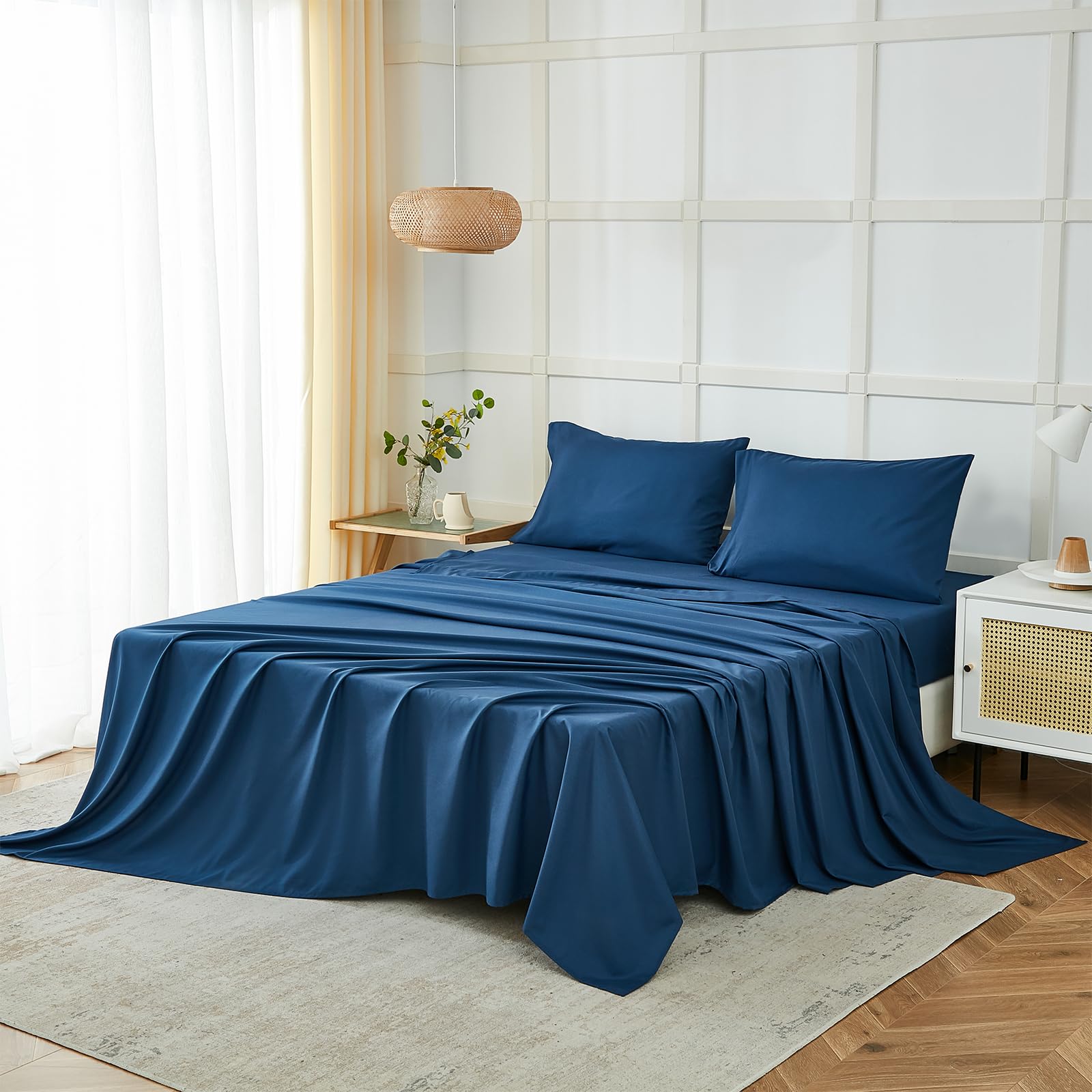 ILAVANDE Twin Sheets Set, Super Soft 1800 Series Microfiber Twin Bed Sheets Set for Kids-Wrinkle Free & Breathable-14 Deep Pocket Sheets Twin Size Bed Set(Twin,Navy Blue)